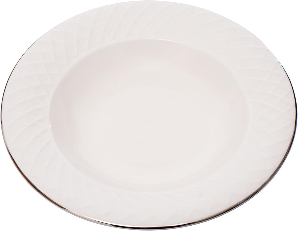 Tunisie Grand Siecle Ivory Deep Plate - Platinum Rim, 22cm – ETTC