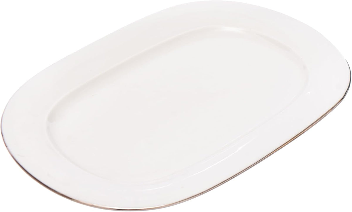 Tunisie Artemis Ivory Oval Serving Plate - Platinum Rim, 33cm – ETTC