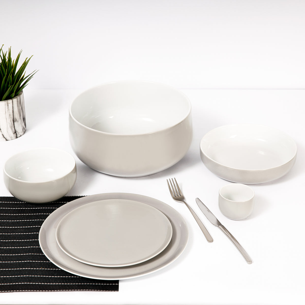 Tunisie Yaka Dinner Set - Dark Grey, 28 Pieces – ETTC